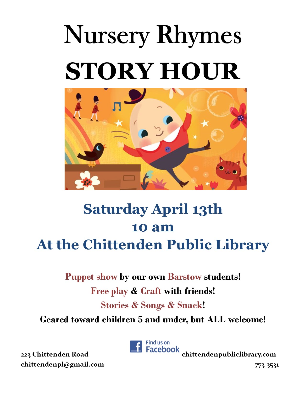 Nursery Rhyme Story Hour | Chittenden Public Library