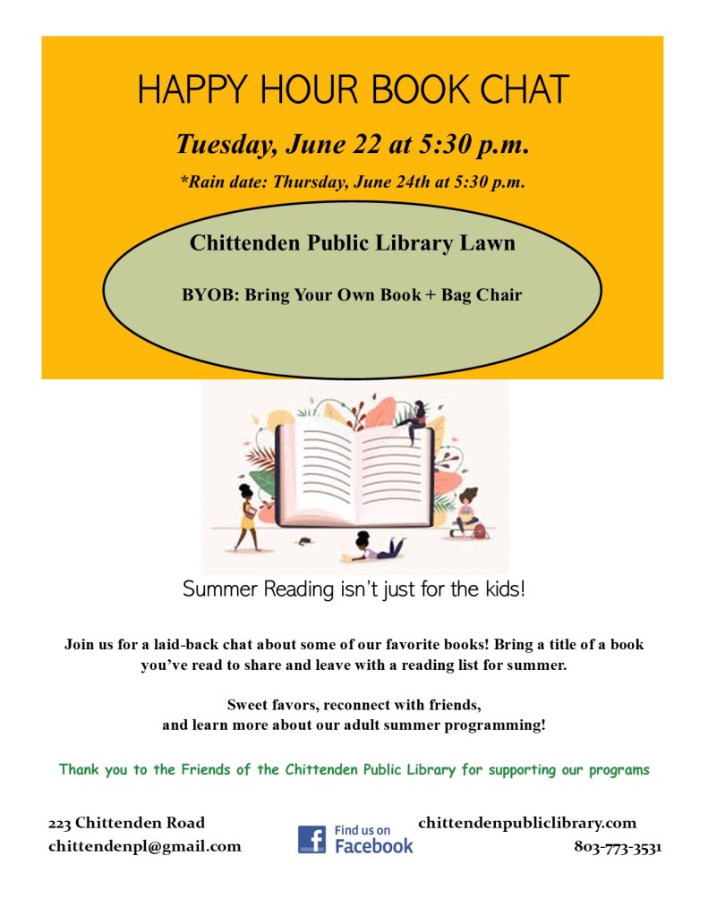 happy hour book chat june 2021 | Chittenden Public Library